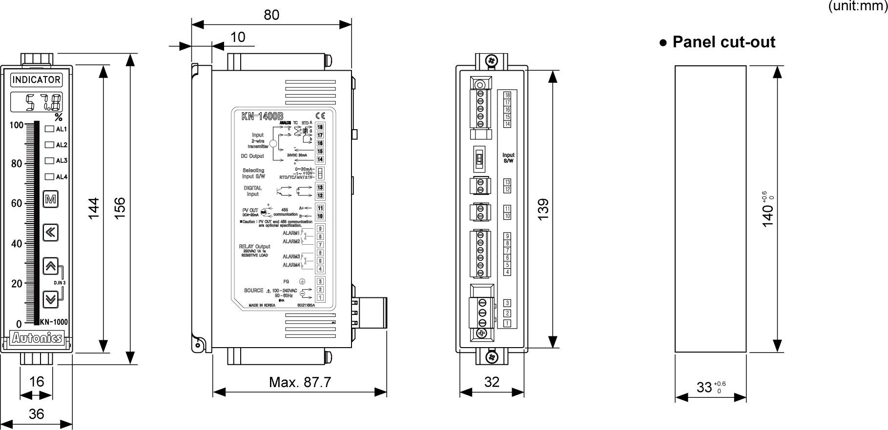 Autonics KN-1000B Panel Meters - Size Rectangular: 9/64 DIN, Type ...
