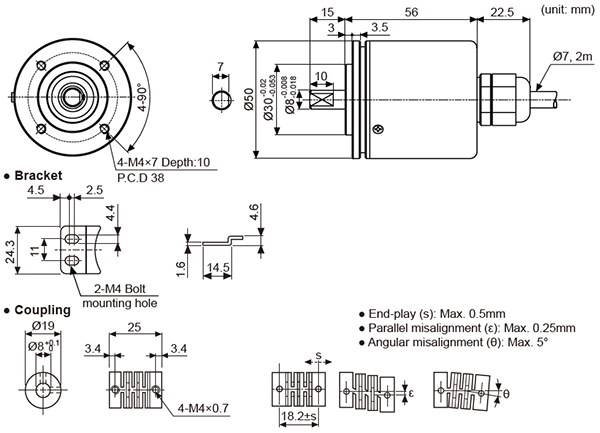 Autonics EP50S8-24-1F-P-24 Encoder, Absolute, 8mm Shaft, 24 Divisions ...
